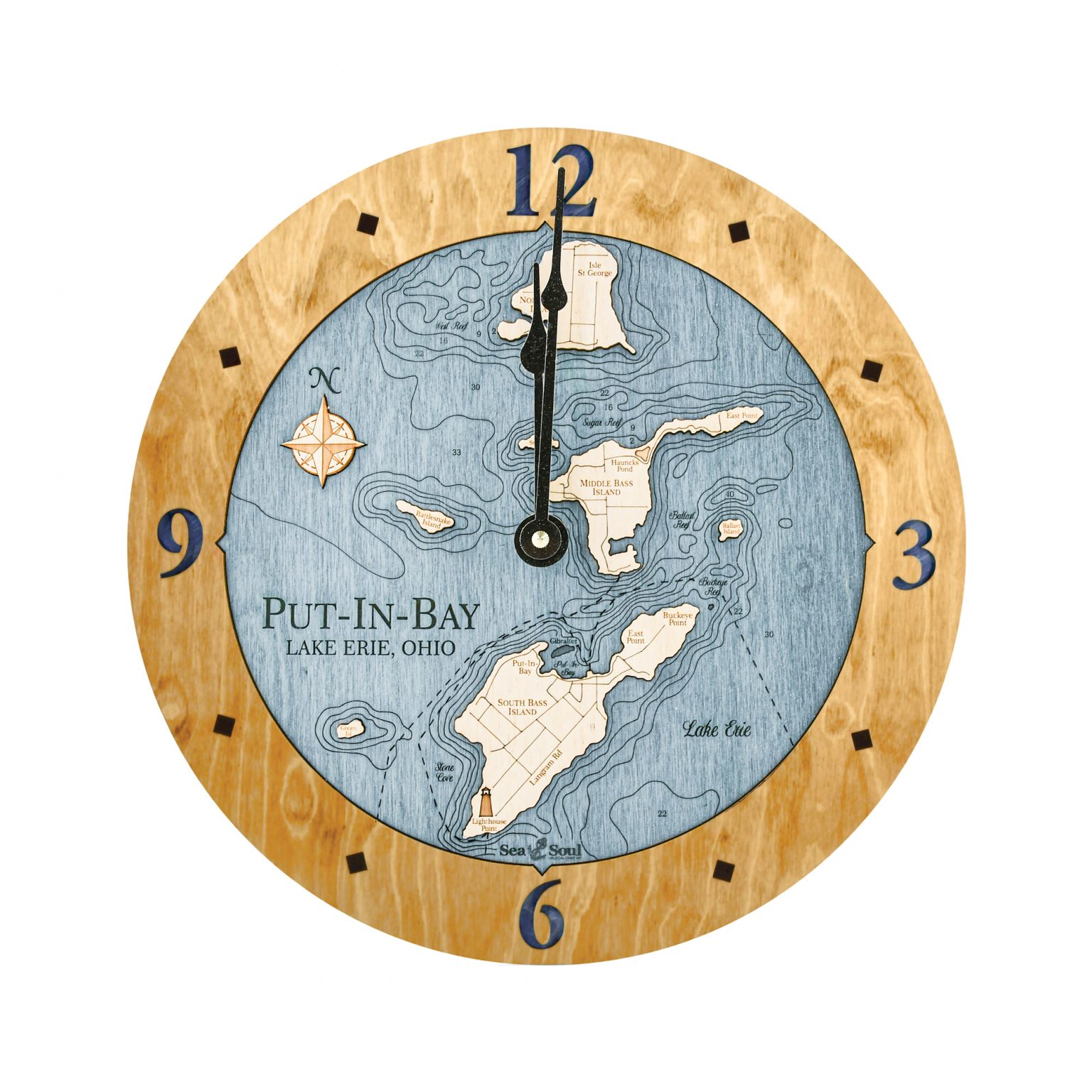 16" Put in Bay Nautical Map Clock - Sea and Soul Charts