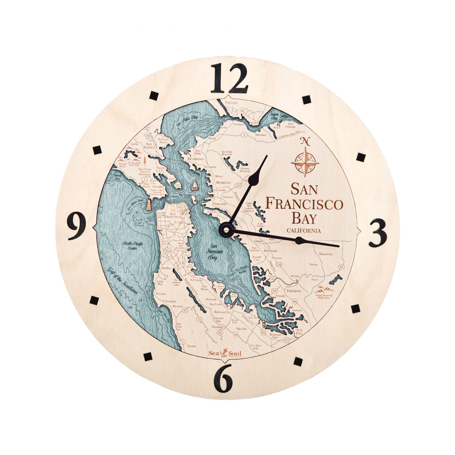 16" San Francisco Nautical Map Clock - Sea and Soul Charts