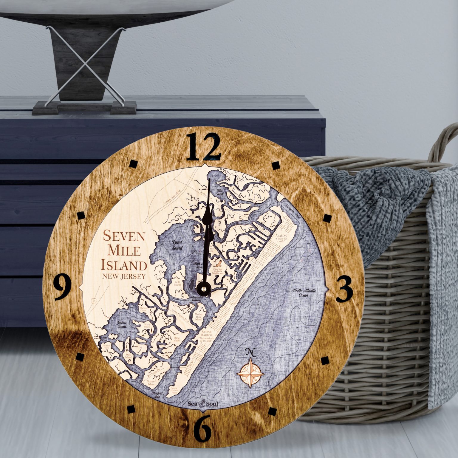 36" Seven Mile Island Nautical Map Clock - Sea and Soul Charts