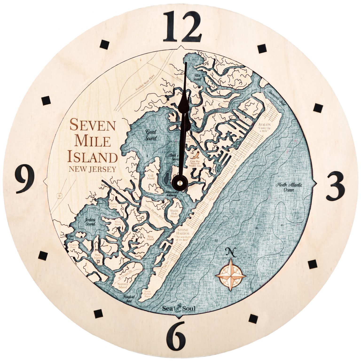 36" Seven Mile Island Nautical Map Clock - Sea and Soul Charts