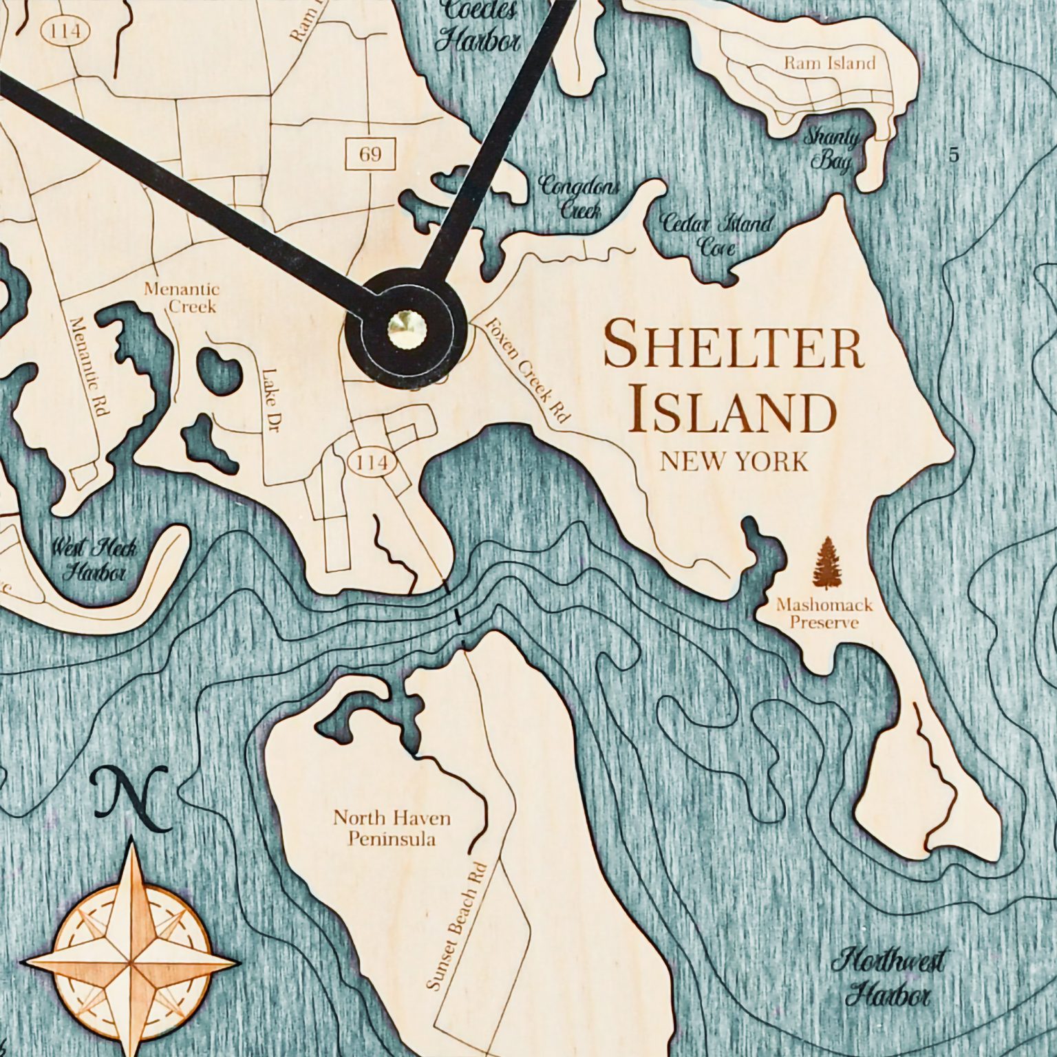 16" Shelter Island Nautical Map Clock - Sea and Soul Charts