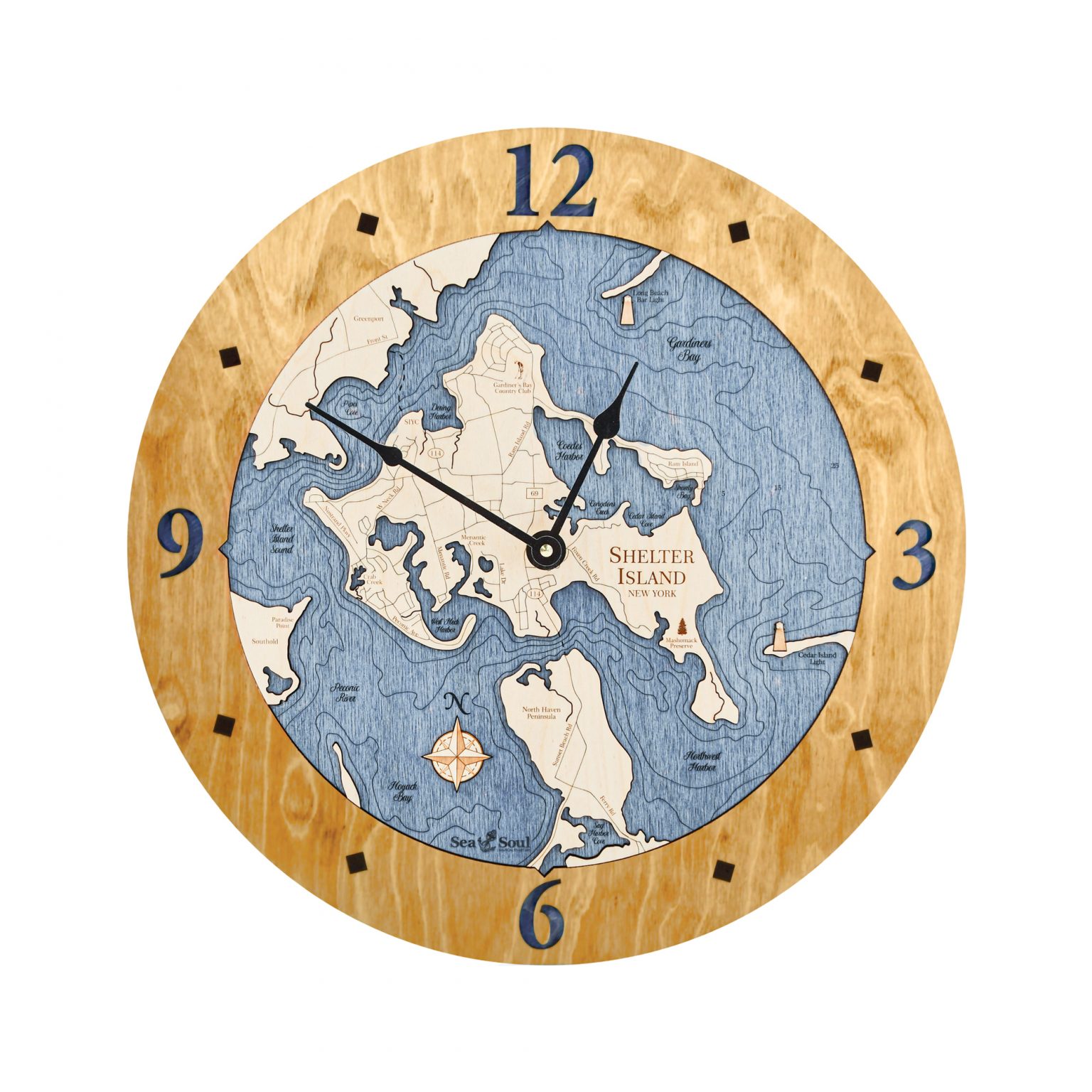 36" Shelter Island Nautical Map Clock - Sea and Soul Charts
