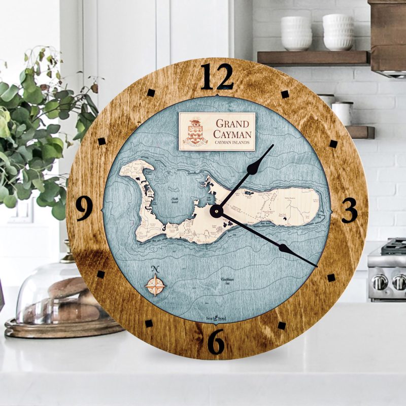 36" Grand Cayman Nautical Map Clock - Sea and Soul Charts