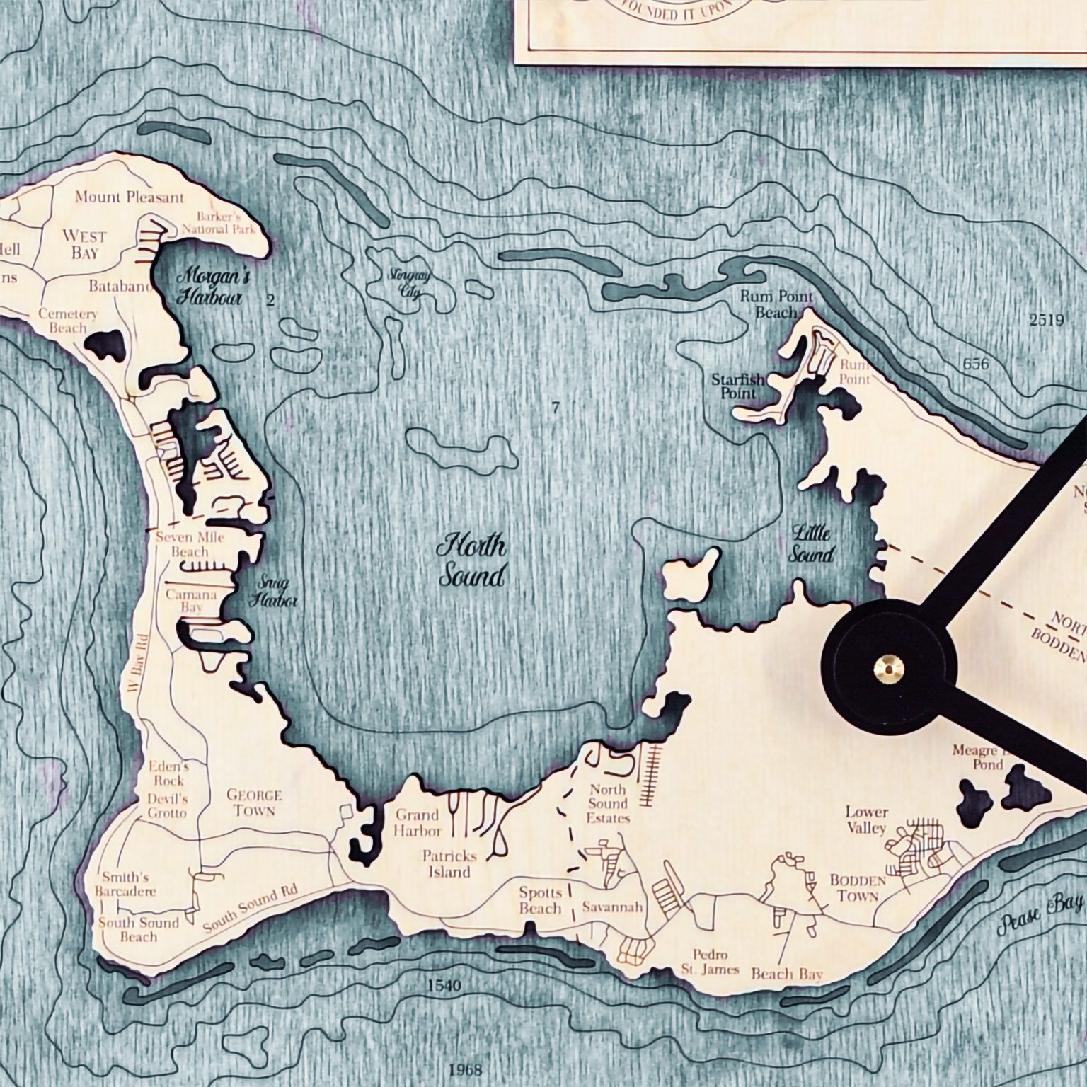 12" Grand Cayman Nautical Map Clock - Sea and Soul Charts