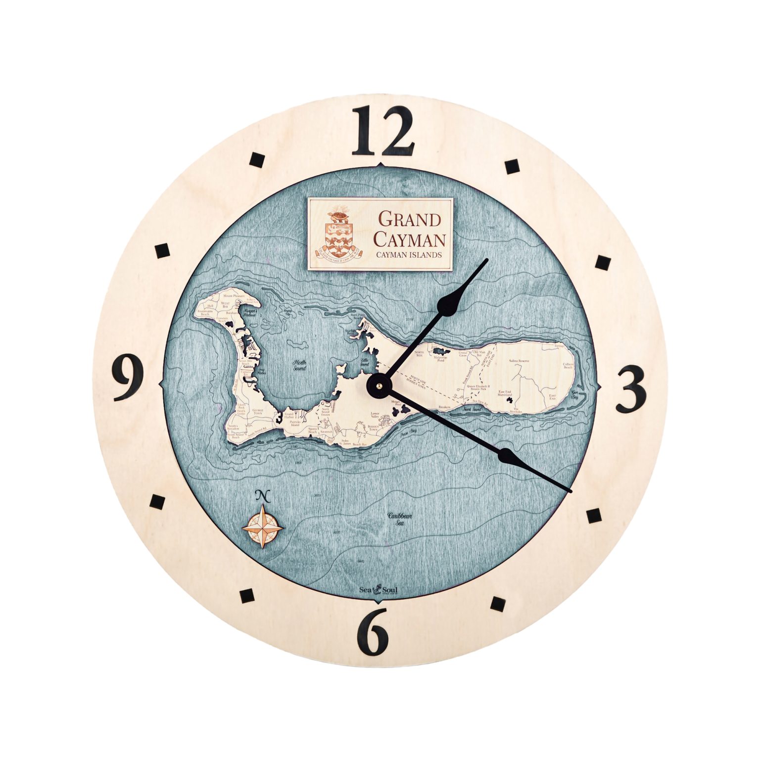 36" Grand Cayman Nautical Map Clock - Sea and Soul Charts