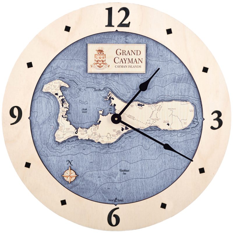 12" Grand Cayman Nautical Map Clock - Sea and Soul Charts
