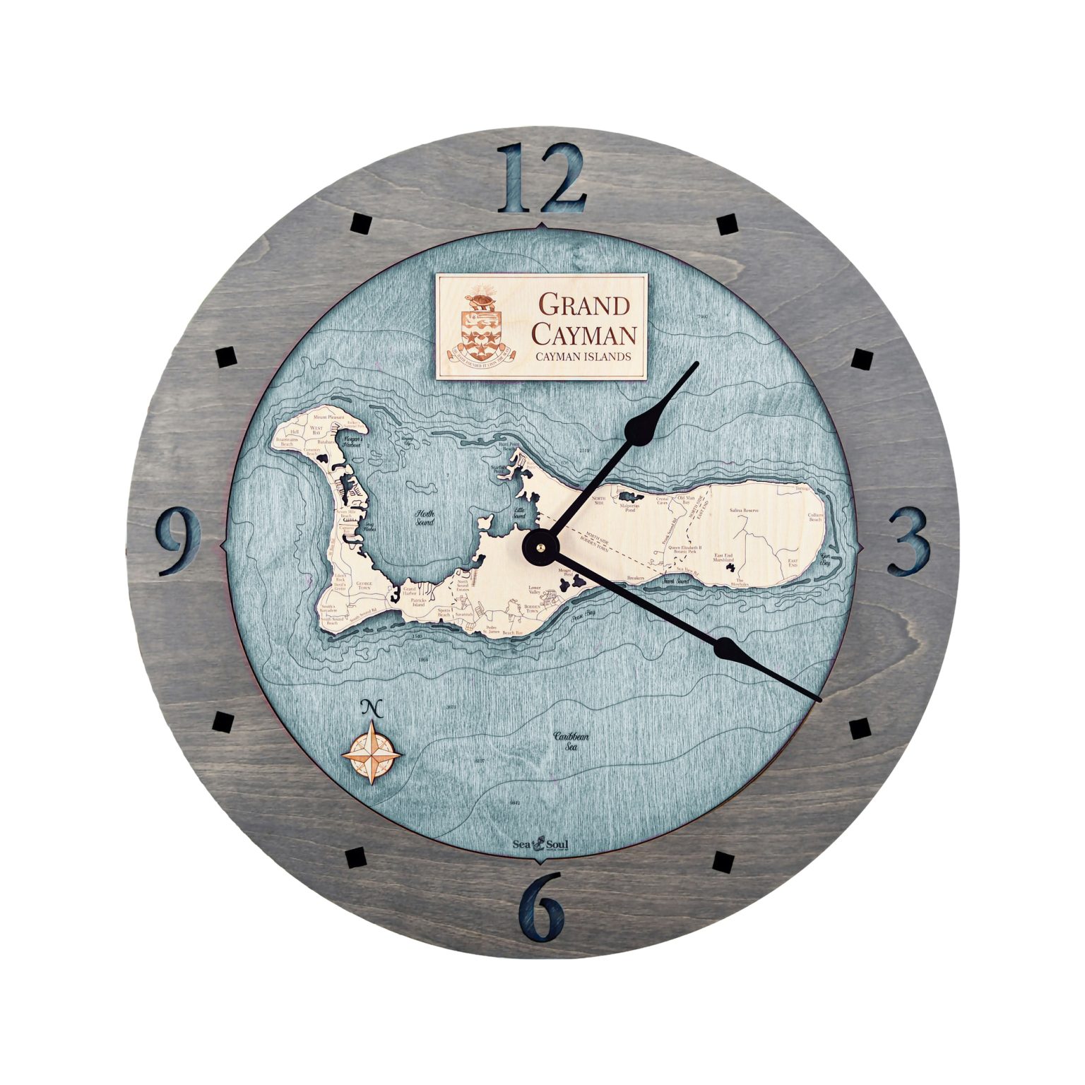 36" Grand Cayman Nautical Map Clock - Sea and Soul Charts
