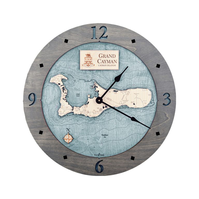 24" Grand Cayman Nautical Map Clock - Sea and Soul Charts