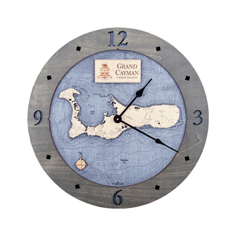 24" Grand Cayman Nautical Map Clock - Sea and Soul Charts