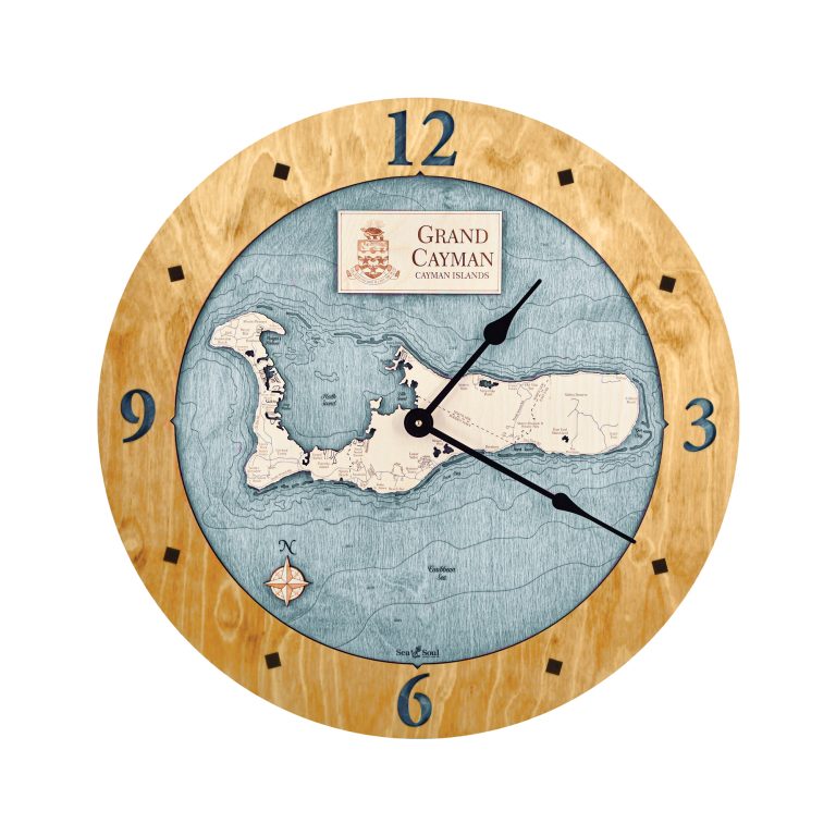 24" Grand Cayman Nautical Map Clock - Sea and Soul Charts