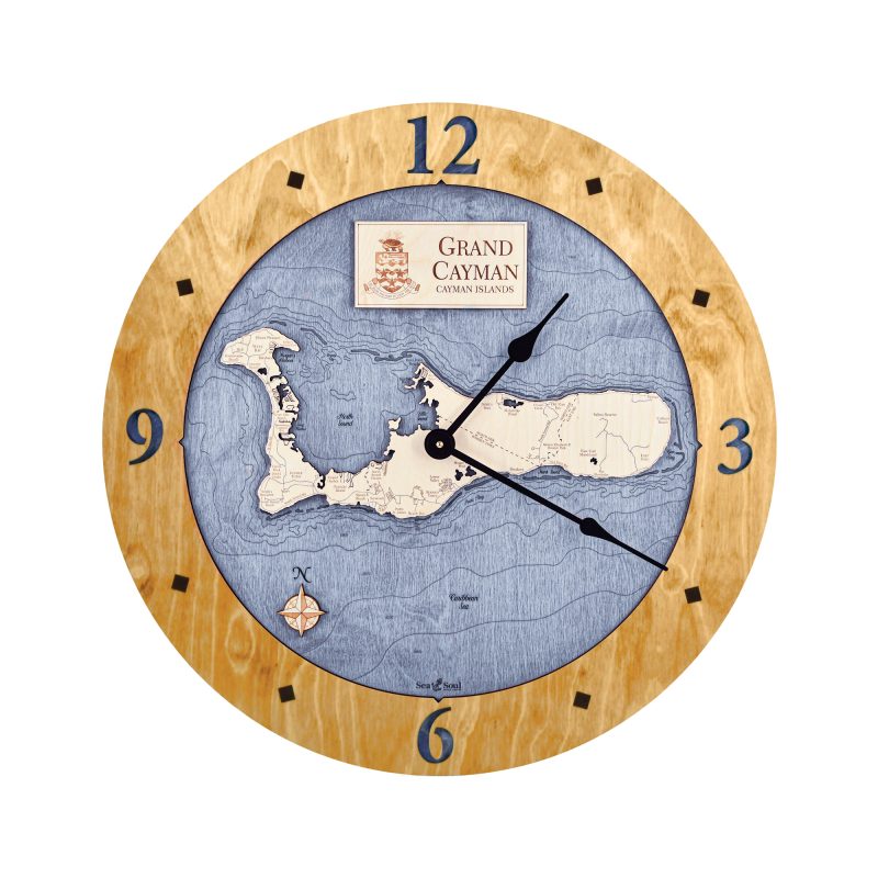36" Grand Cayman Nautical Map Clock - Sea and Soul Charts
