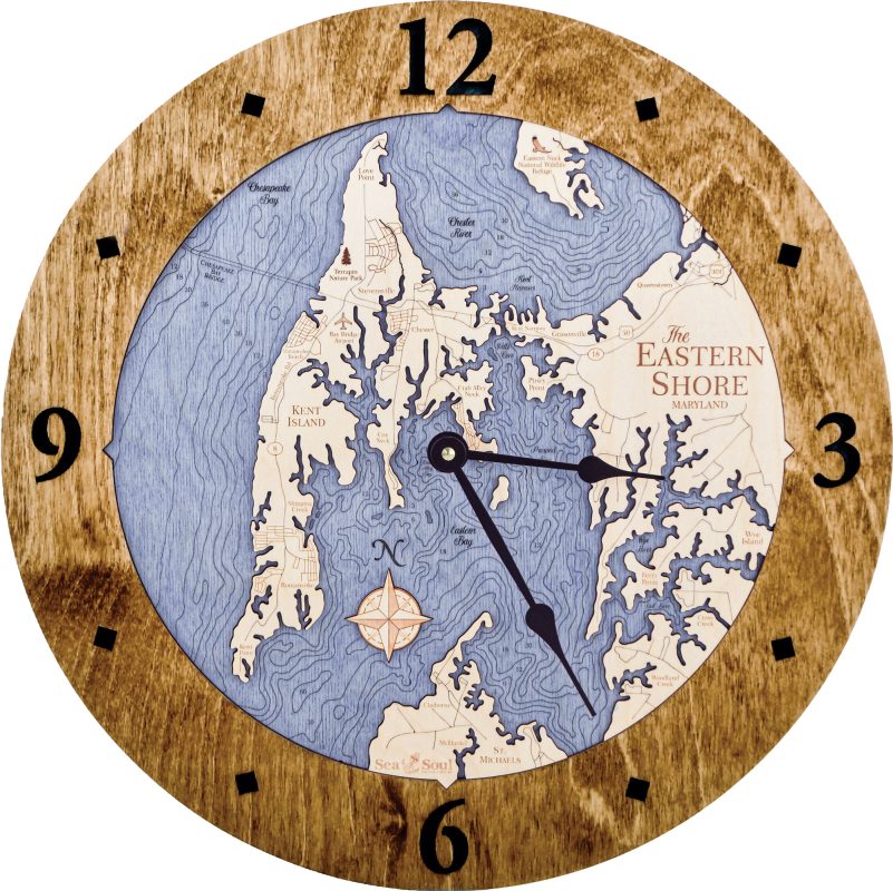24" Eastern Shore Nautical Map Clock - Sea and Soul Charts