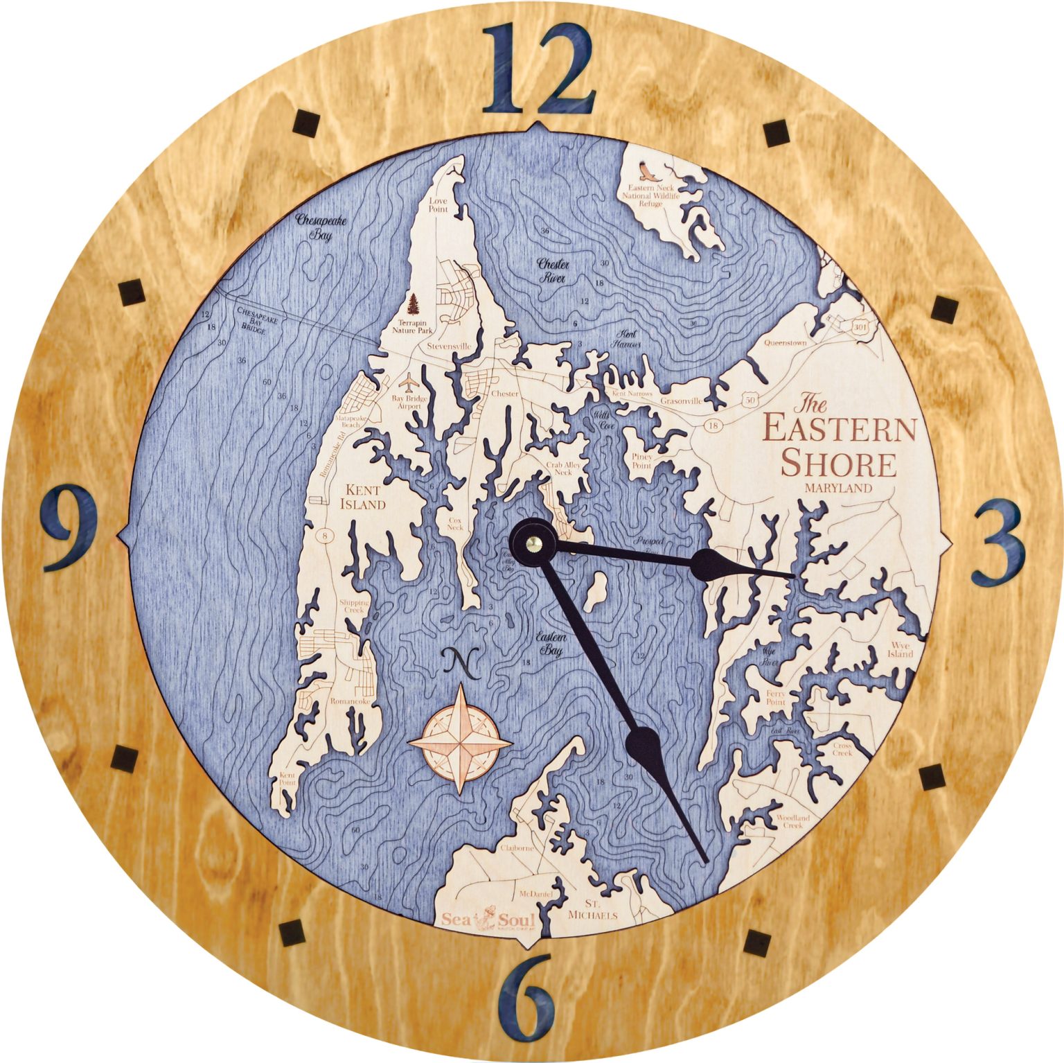 36" Eastern Shore Nautical Map Clock - Sea and Soul Charts