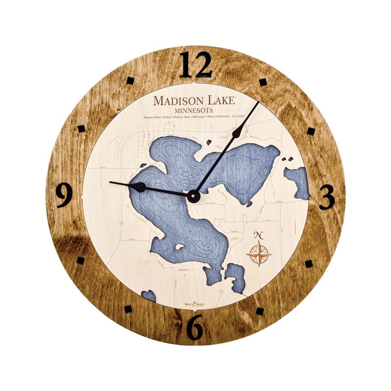 24" Madison Lake Nautical Map Clock - Sea and Soul Charts