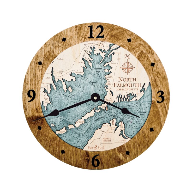 36" North Falmouth Nautical Map Clock - Sea and Soul Charts