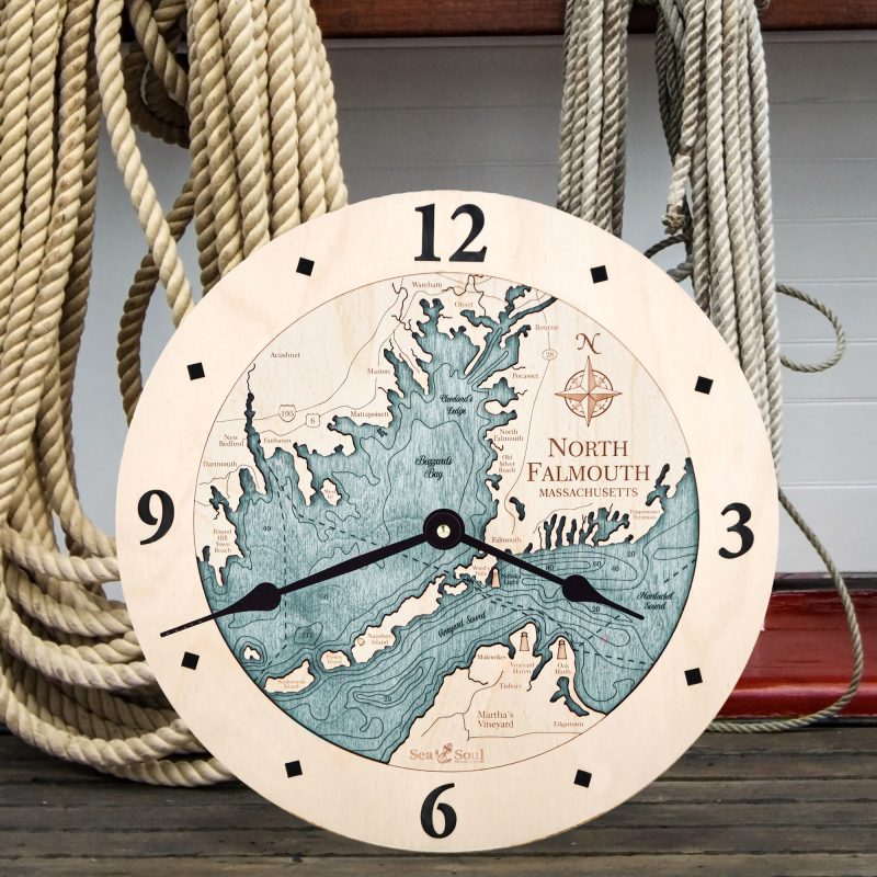 12" North Falmouth Nautical Map Clock - Sea and Soul Charts