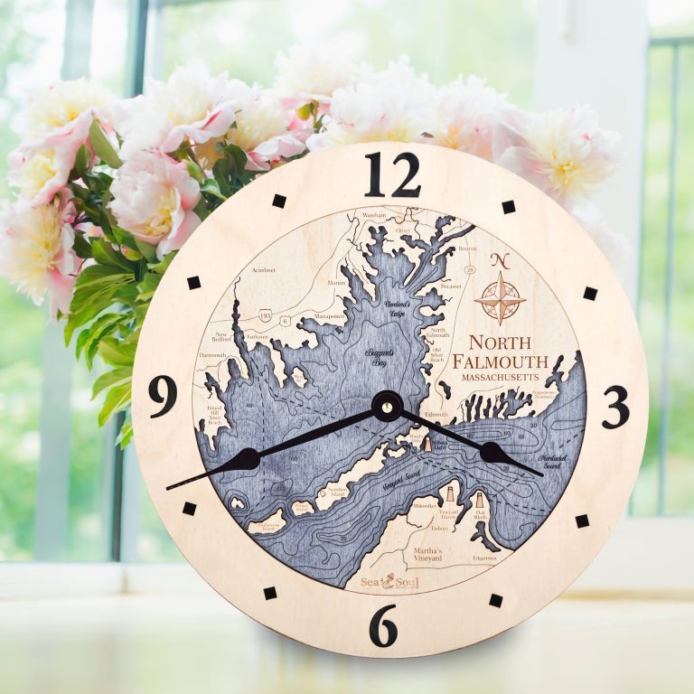 12" North Falmouth Nautical Map Clock - Sea and Soul Charts