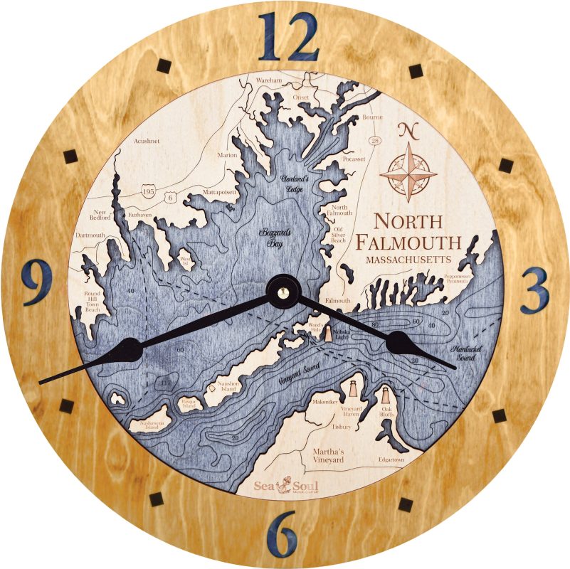 16" North Falmouth Nautical Map Clock - Sea and Soul Charts