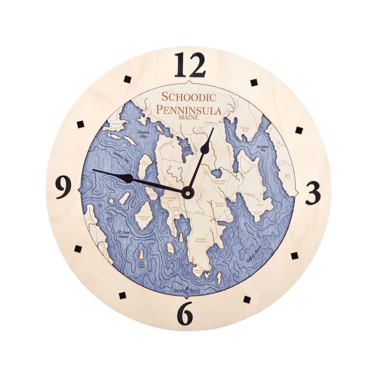 12" Schoodic Peninsula Nautical Map Clock - Sea and Soul Charts