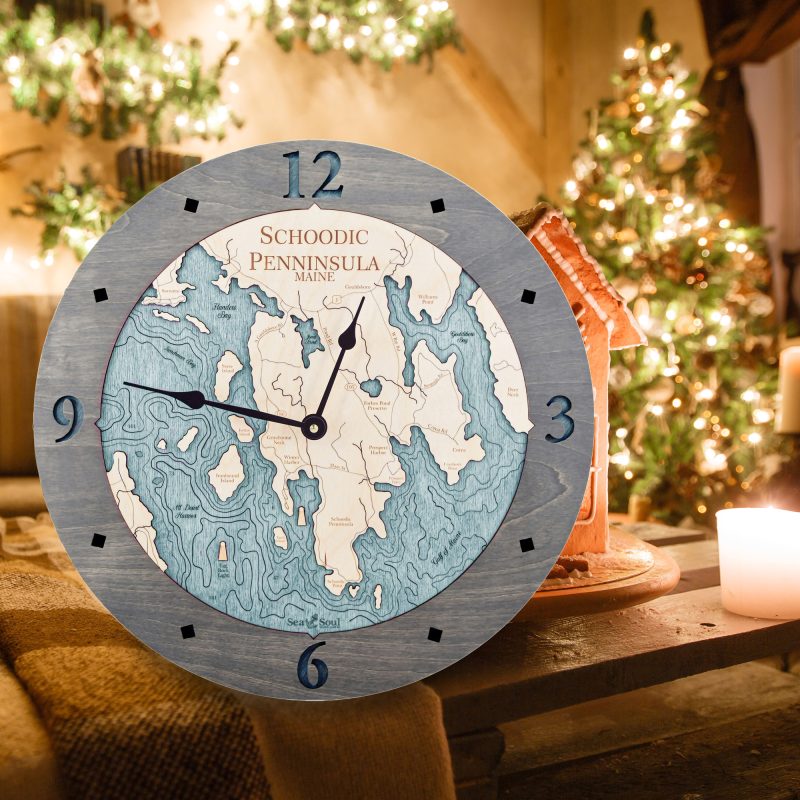 36" Schoodic Peninsula Nautical Map Clock - Sea and Soul Charts