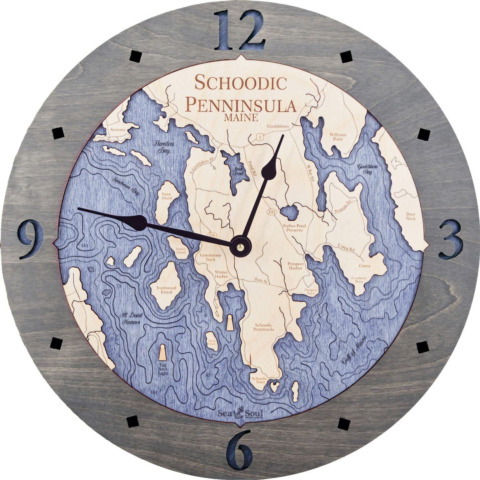 36" Schoodic Peninsula Nautical Map Clock - Sea and Soul Charts