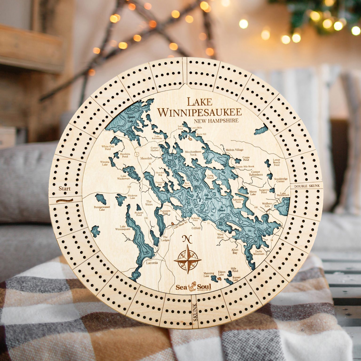 Lake Winnipesaukee Custom Cribbage Board - Sea and Soul Charts