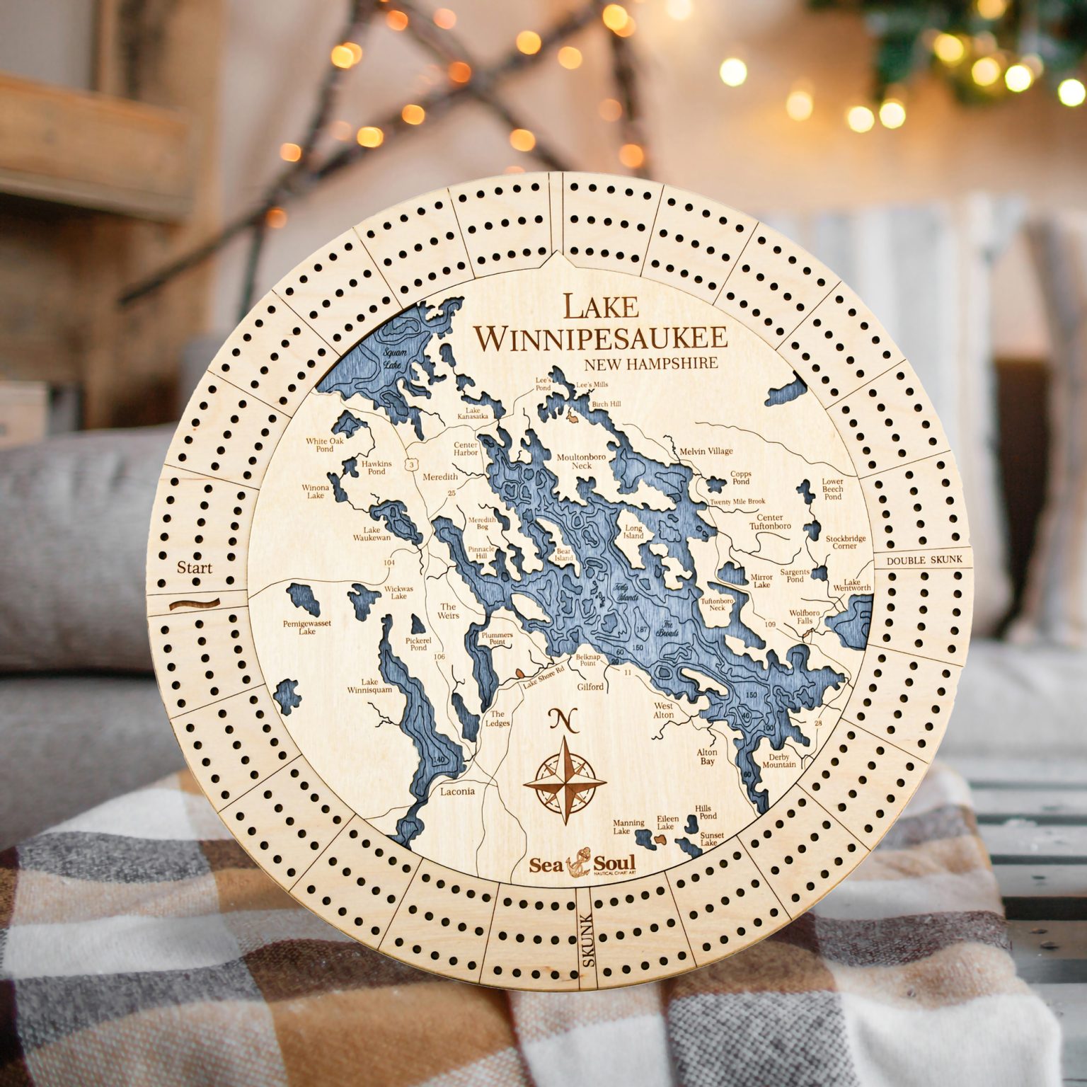 Lake Winnipesaukee Custom Cribbage Board - Sea and Soul Charts
