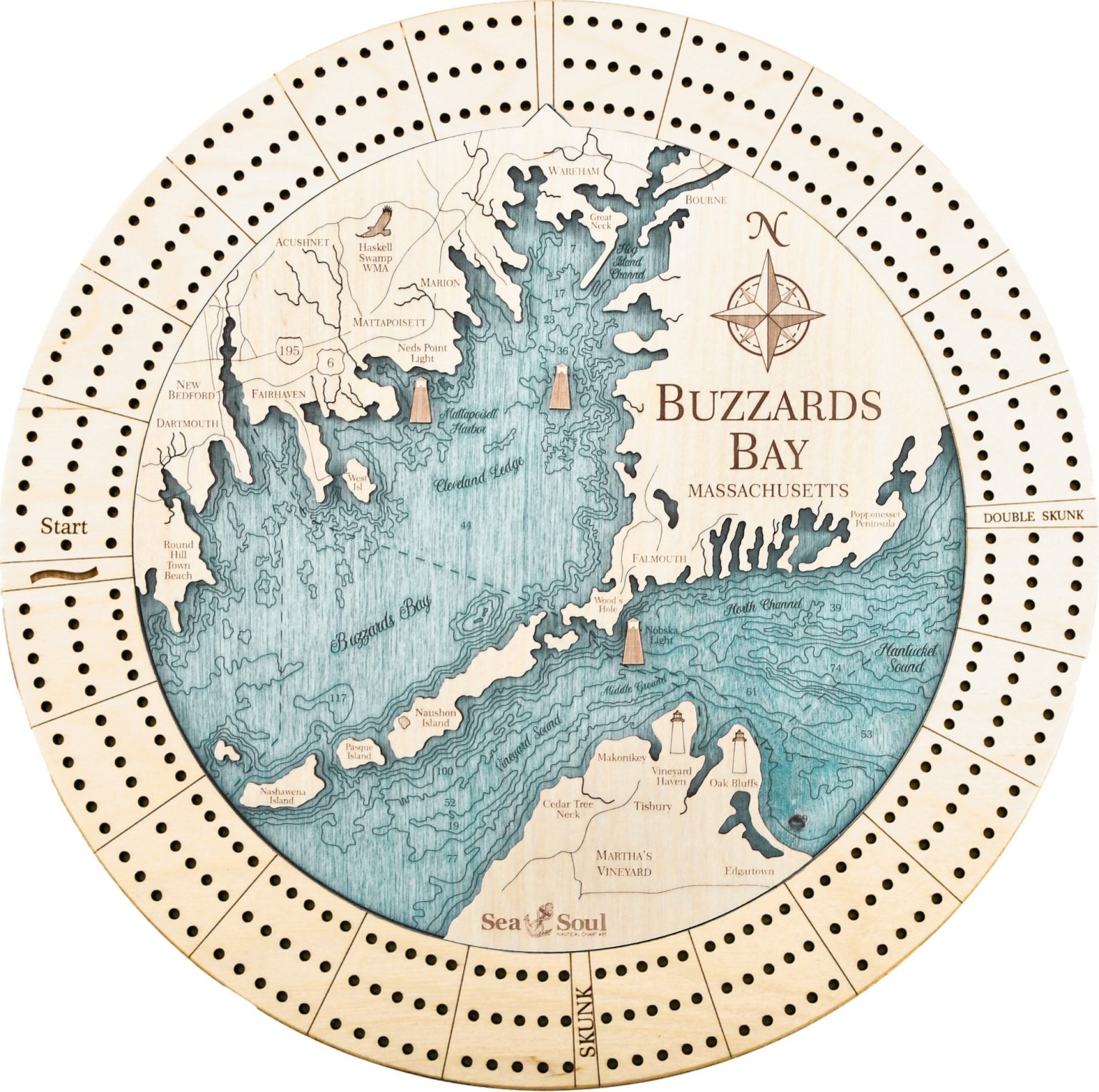 Buzzards Bay Custom Cribbage Board - Sea and Soul Charts