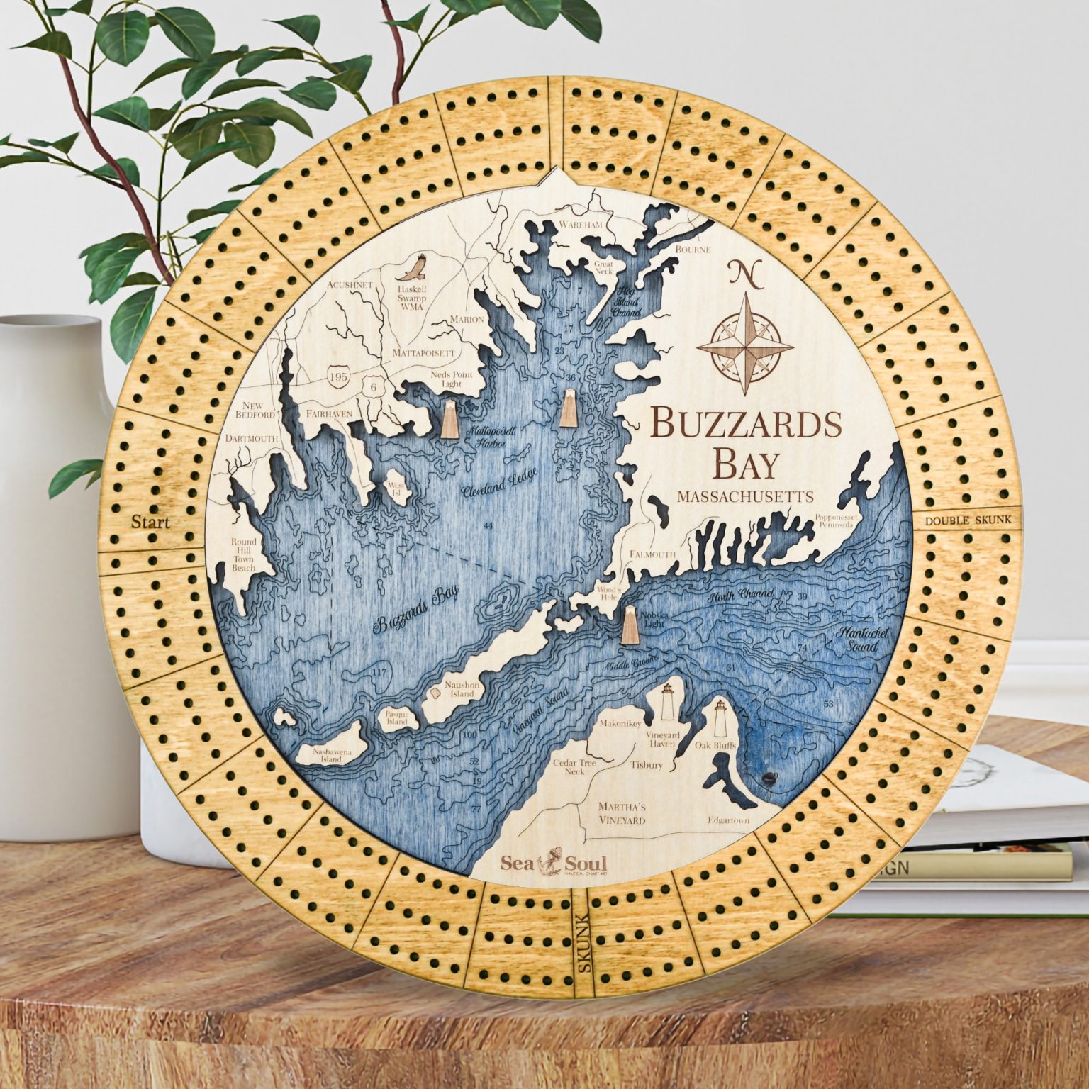 Buzzards Bay Custom Cribbage Board - Sea and Soul Charts