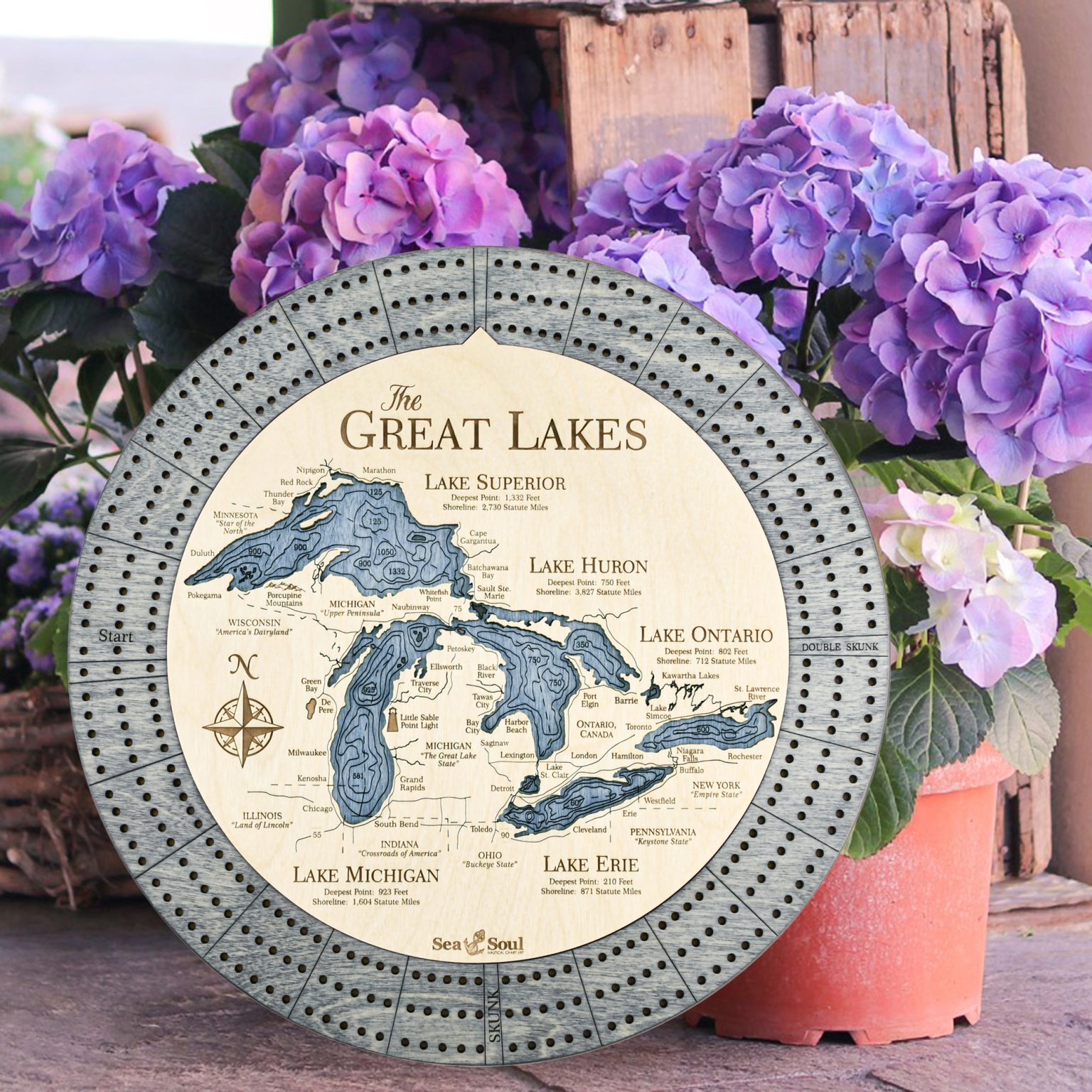 Great Lakes Custom Cribbage Board - Sea and Soul Charts
