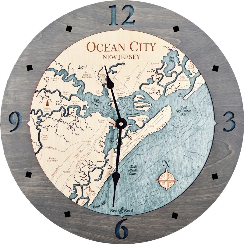 16" Ocean City New Jersey Nautical Map Clock - Sea and Soul Charts