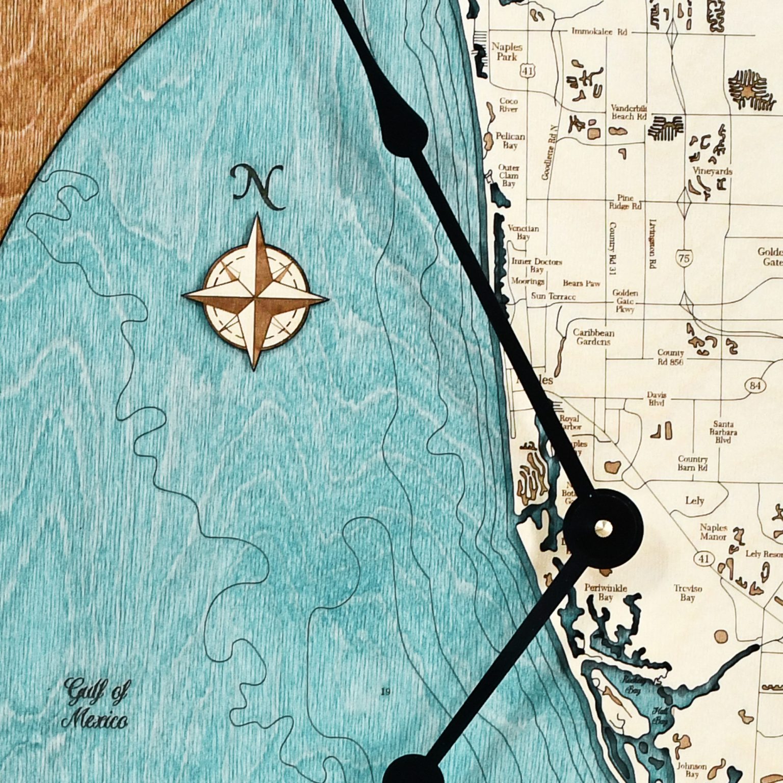 24" Naples & Marco Island Nautical Map Clock - Sea and Soul Charts