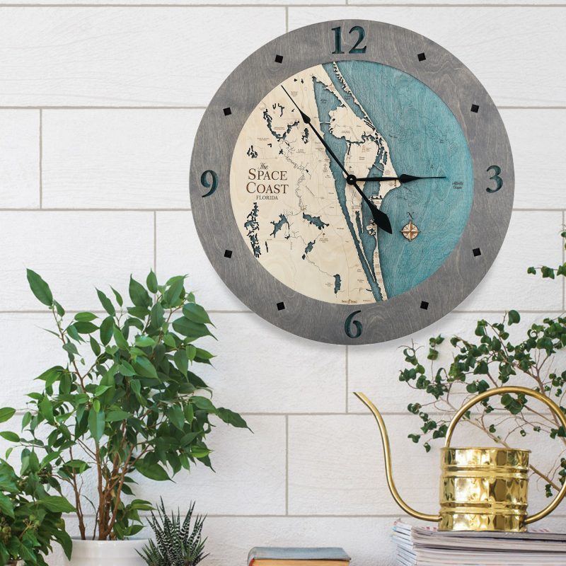 24" Space Coast Nautical Map Clock - Sea and Soul Charts
