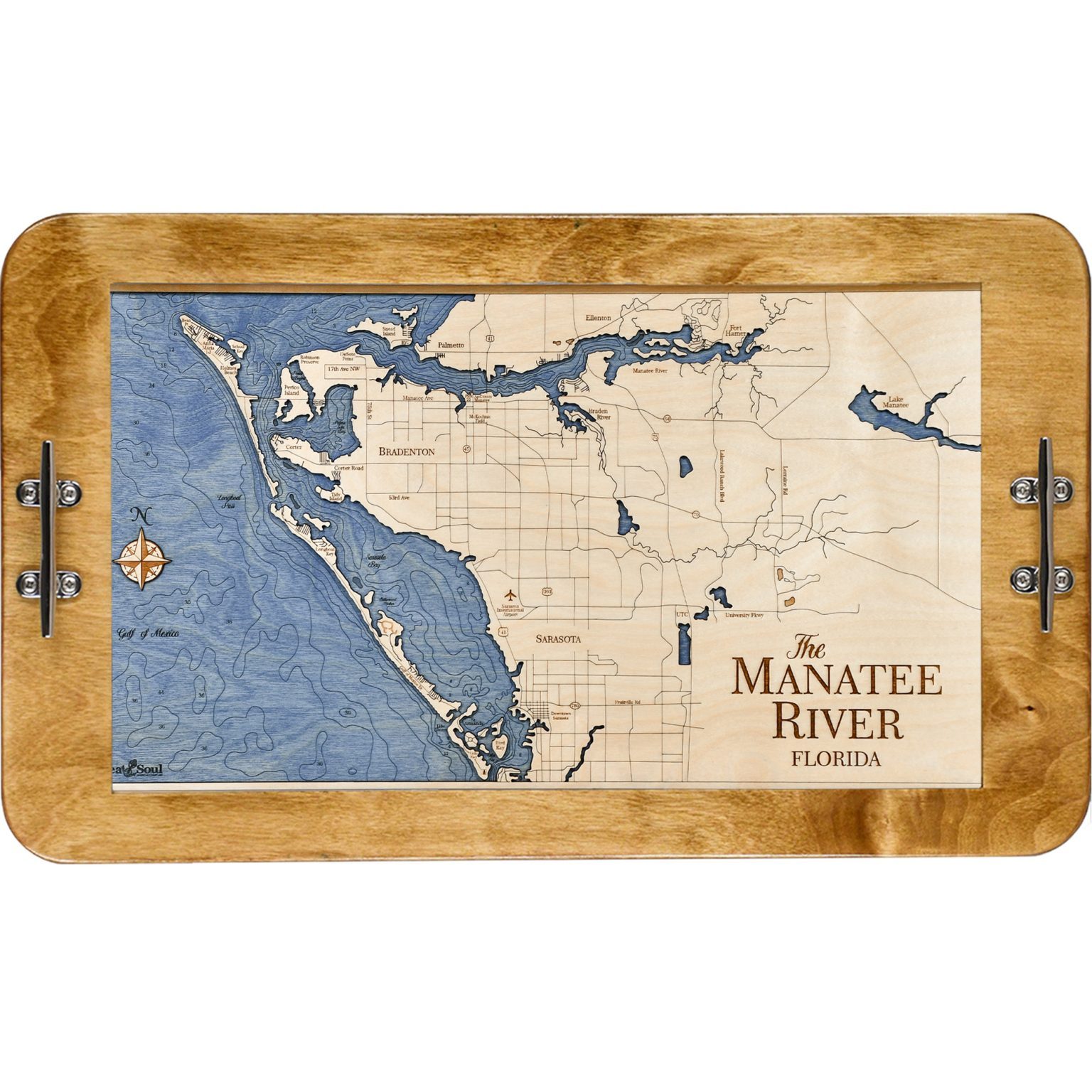 Manatee River Nautical Map Boat Cleat Serving Tray - Sea and Soul Charts