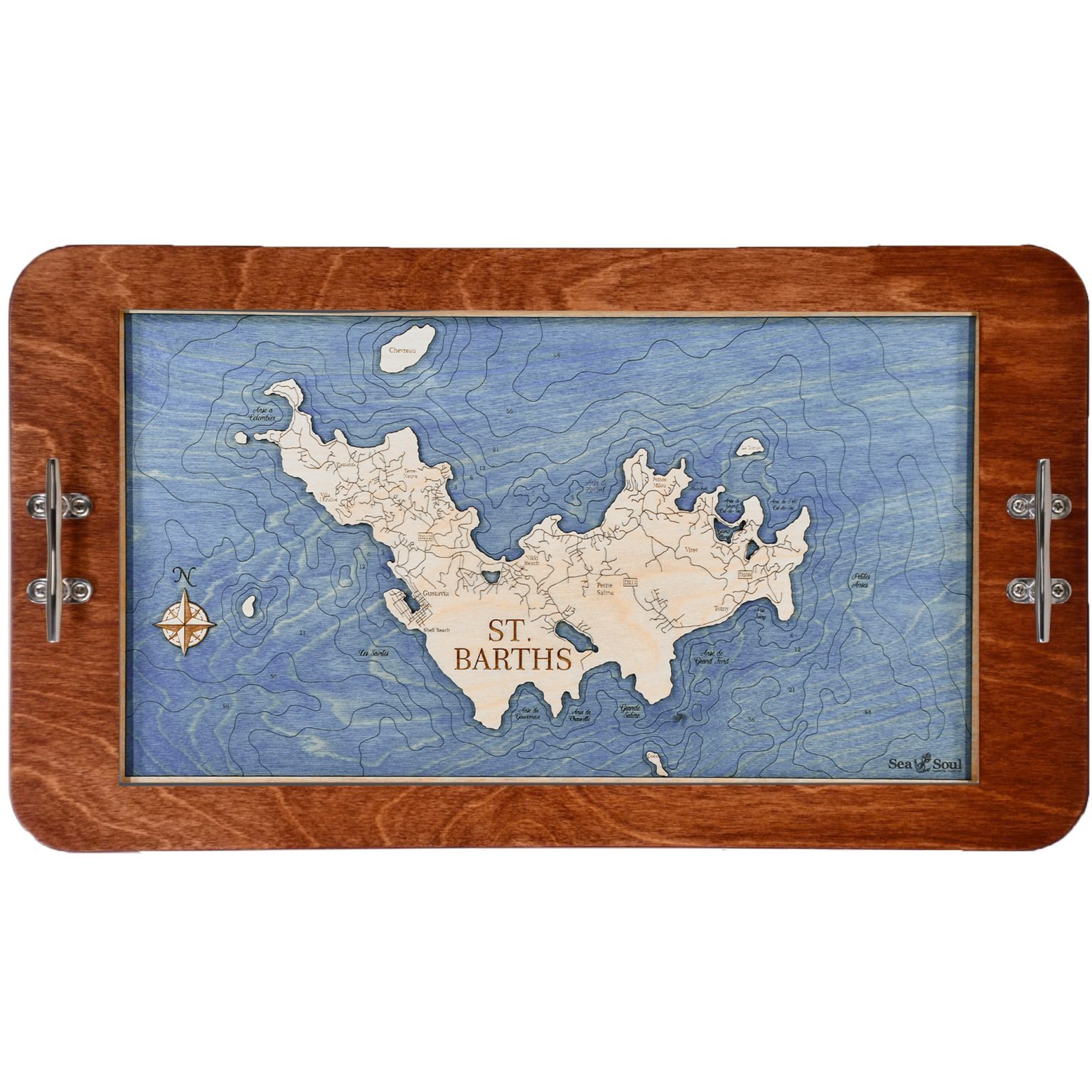 St. Barth's Nautical Map Boat Cleat Handle Serving Tray - Sea and Soul ...