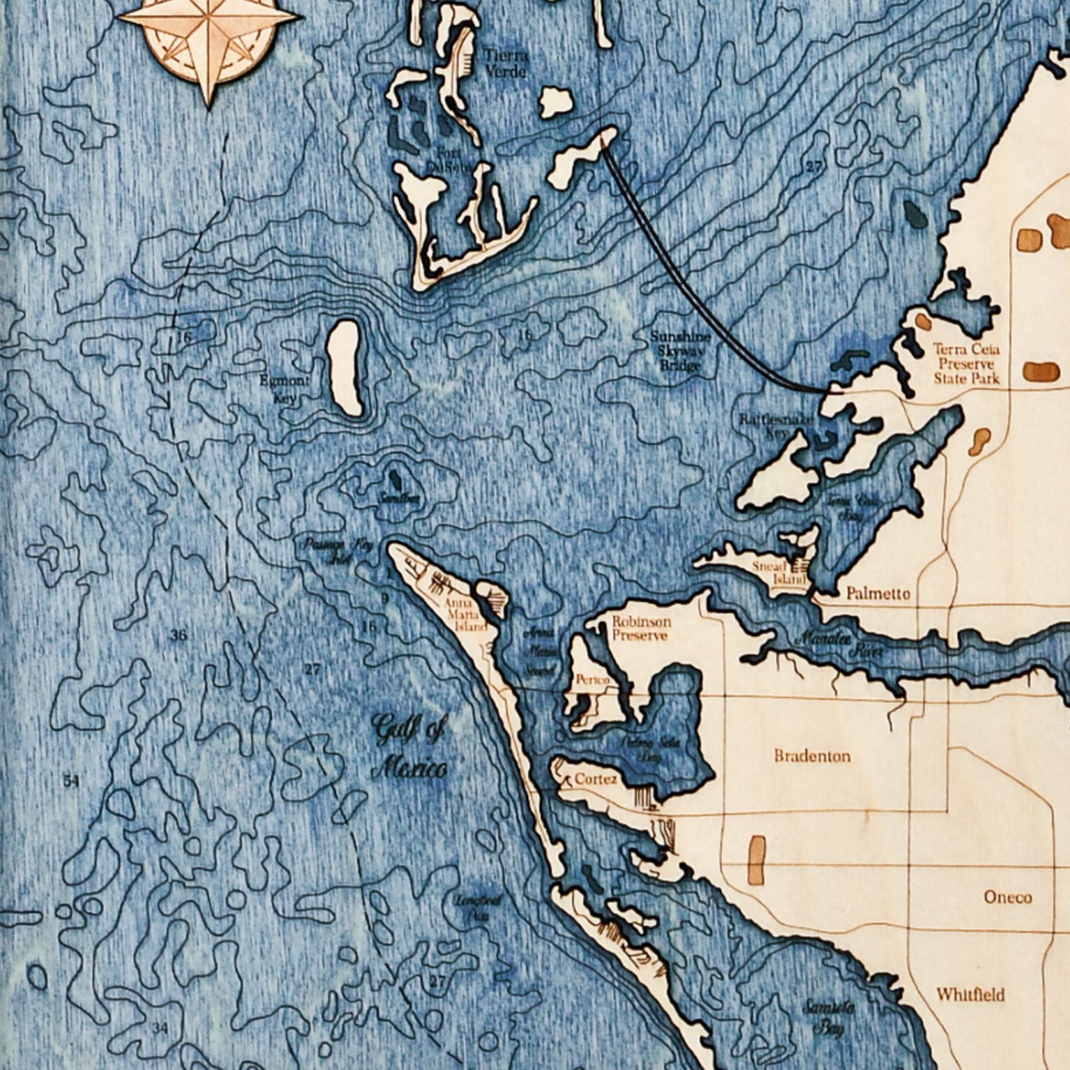 Tampa Bay Nautical Map Boat Cleat Serving Tray - Sea and Soul Charts