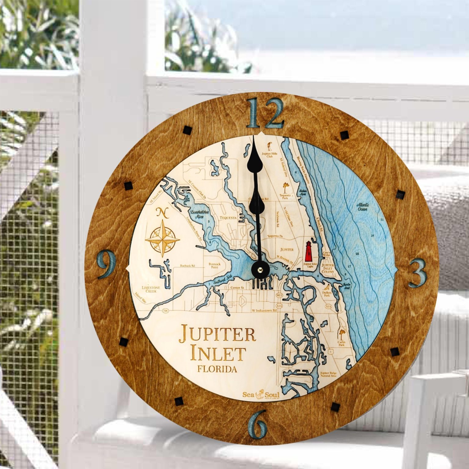 24" Jupiter Inlet Nautical Map Clock - Sea and Soul Charts