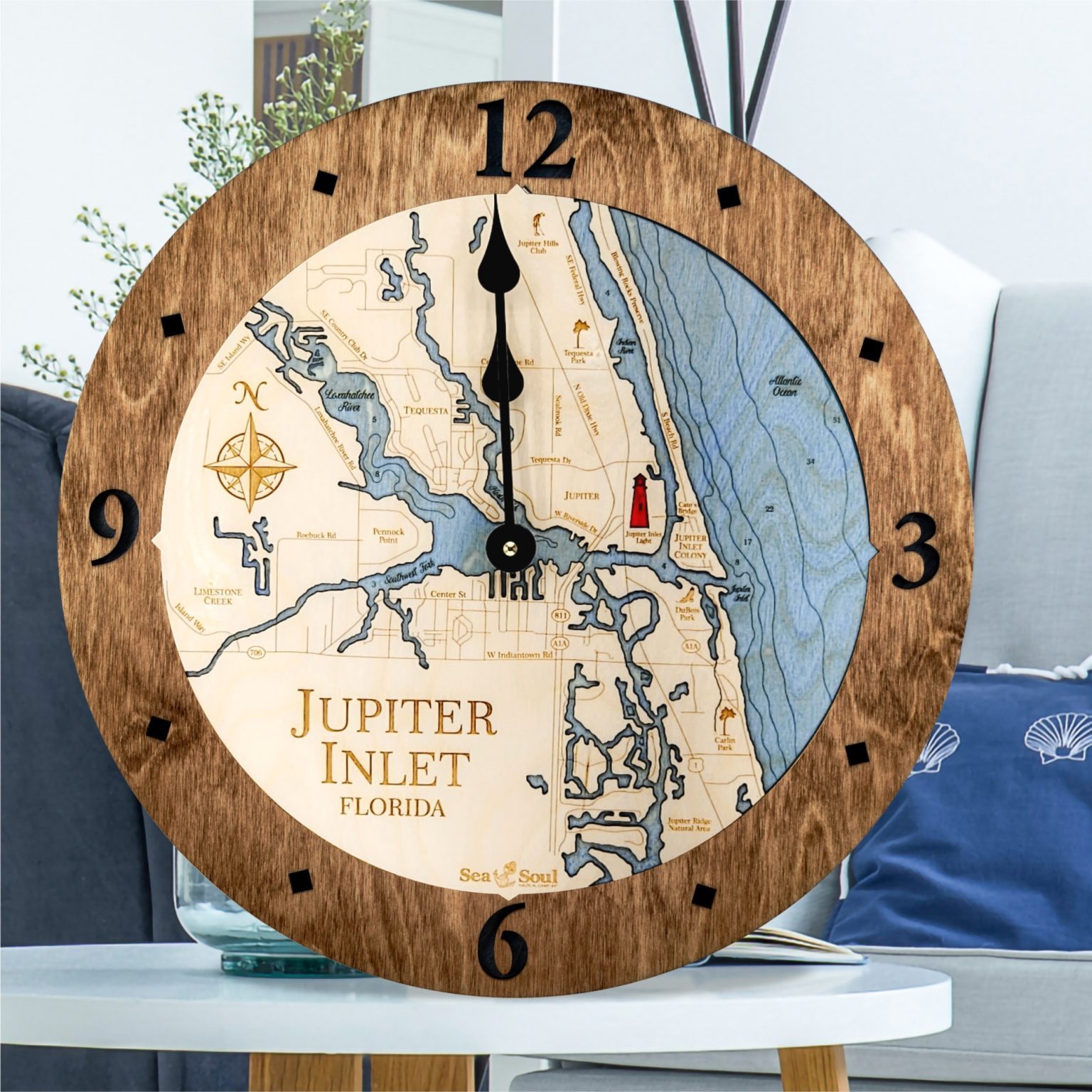 24" Jupiter Inlet Nautical Map Clock - Sea and Soul Charts