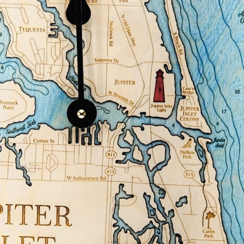 12" Jupiter Inlet Nautical Map Clock - Sea and Soul Charts