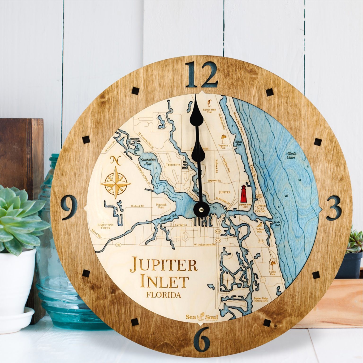 24" Jupiter Inlet Nautical Map Clock - Sea and Soul Charts