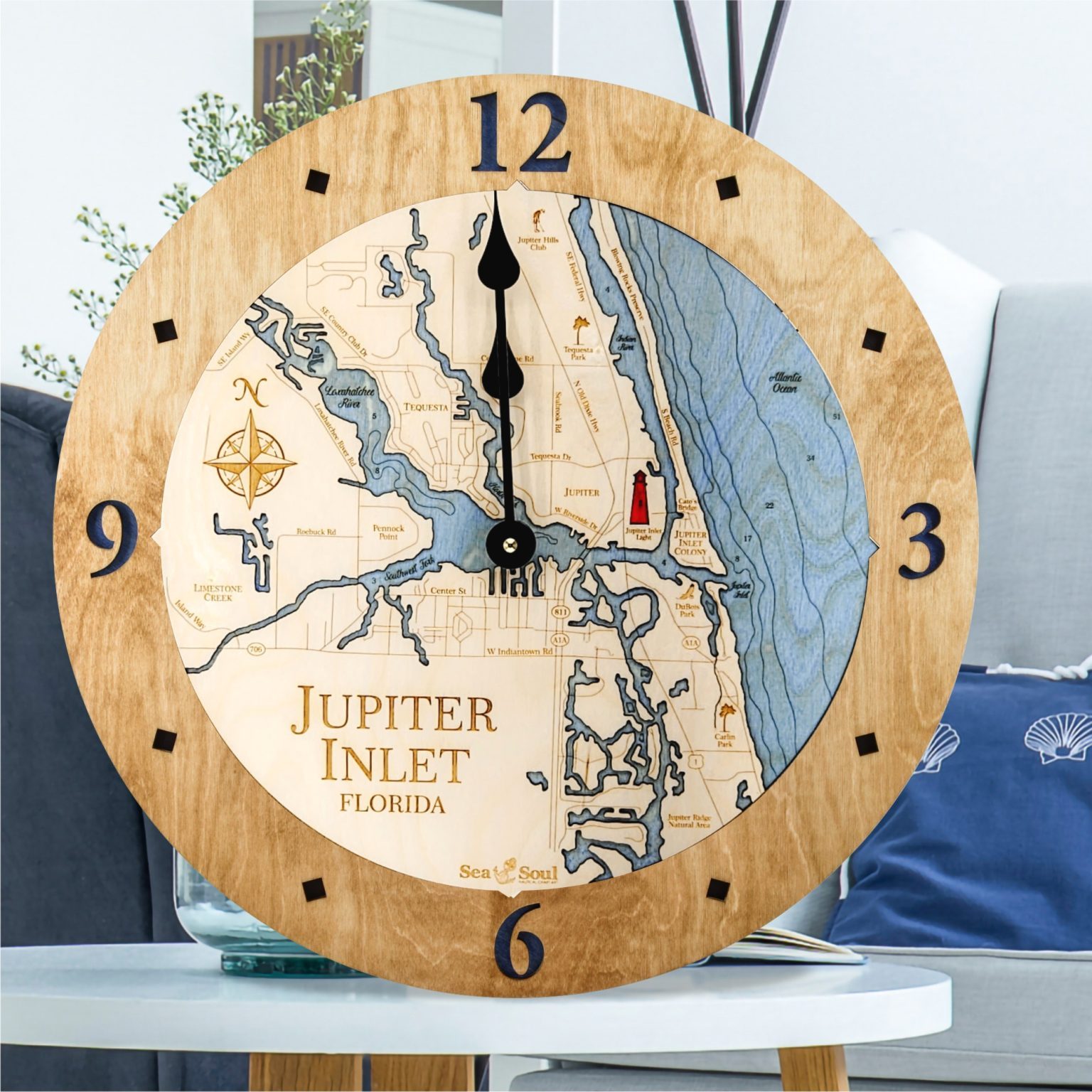 24" Jupiter Inlet Nautical Map Clock - Sea and Soul Charts