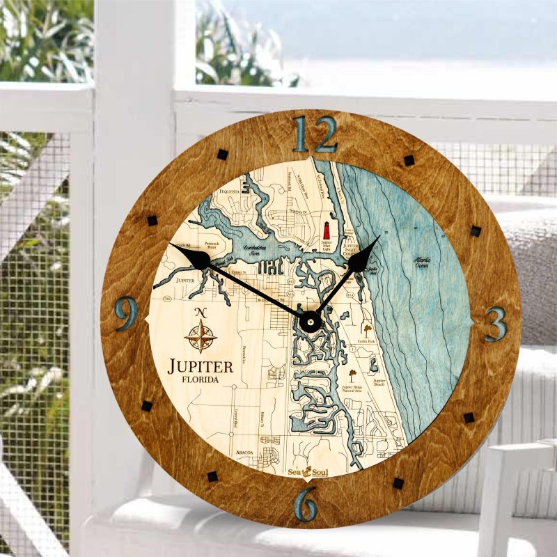 36" Jupiter Nautical Map Clock - Sea and Soul Charts