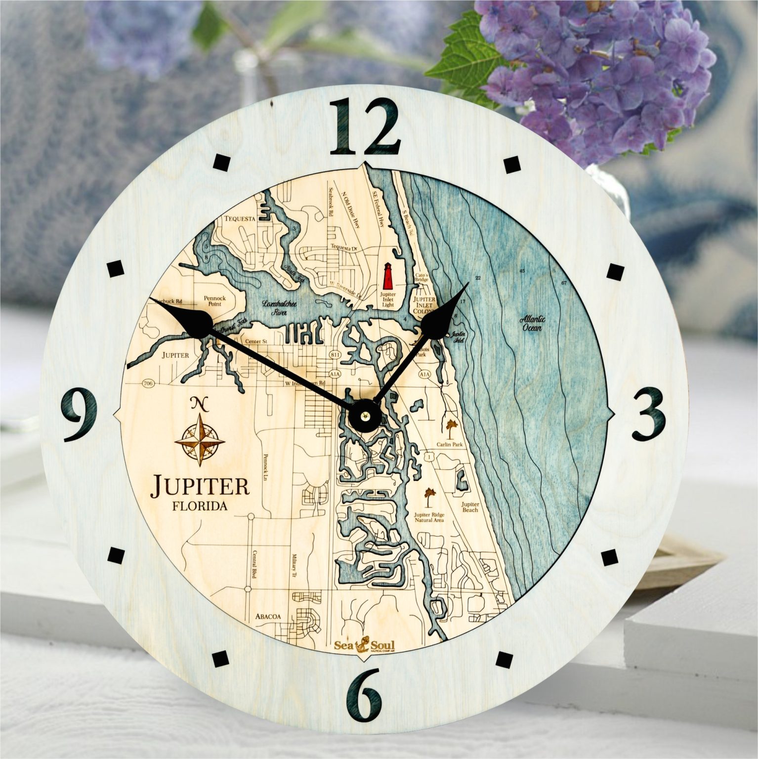 24" Jupiter Nautical Map Clock - Sea and Soul Charts
