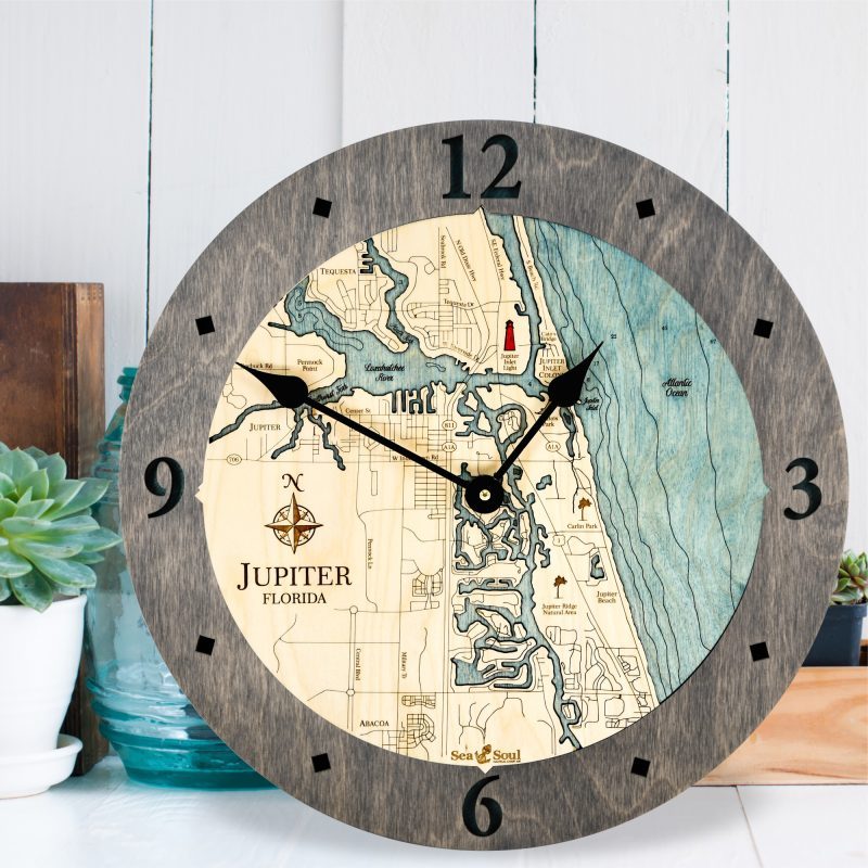 36" Jupiter Nautical Map Clock - Sea and Soul Charts