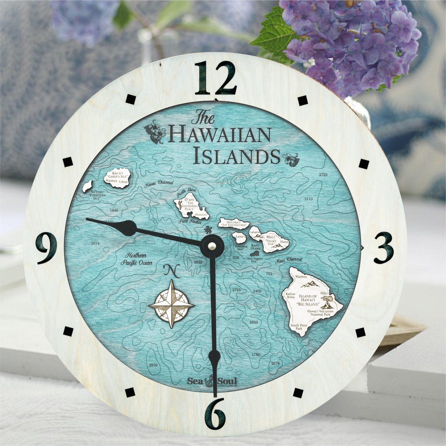 24" Hawaiian Islands Nautical Map Clock - Sea and Soul Charts