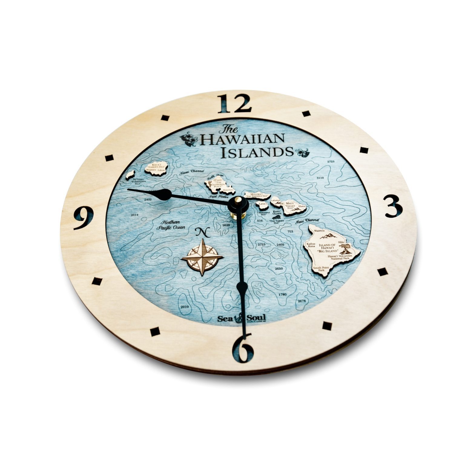 12" Hawaiian Islands Nautical Map Clock - Sea and Soul Charts