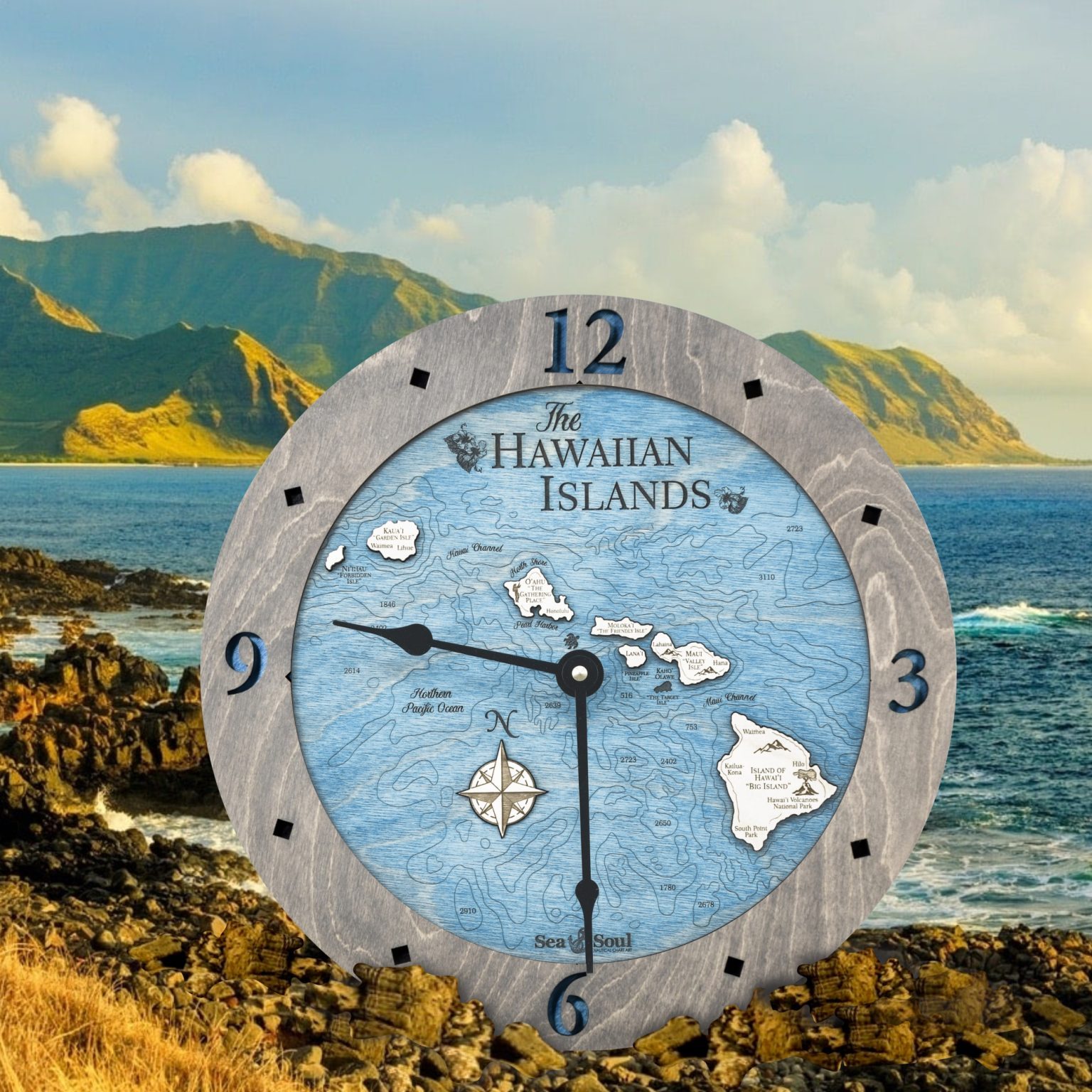 16" Hawaiian Islands Nautical Map Clock - Sea and Soul Charts