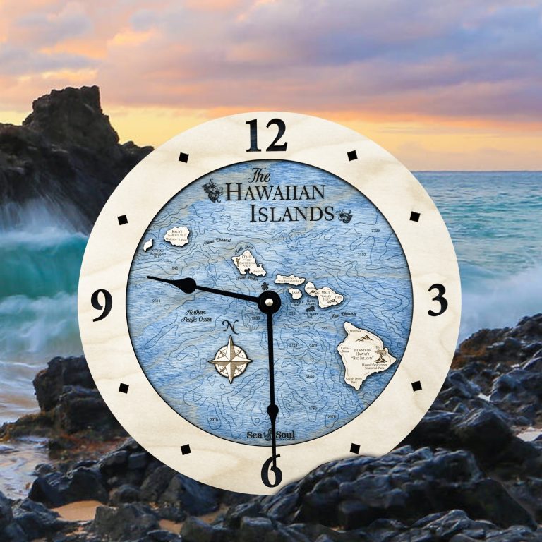 12" Hawaiian Islands Nautical Map Clock - Sea and Soul Charts
