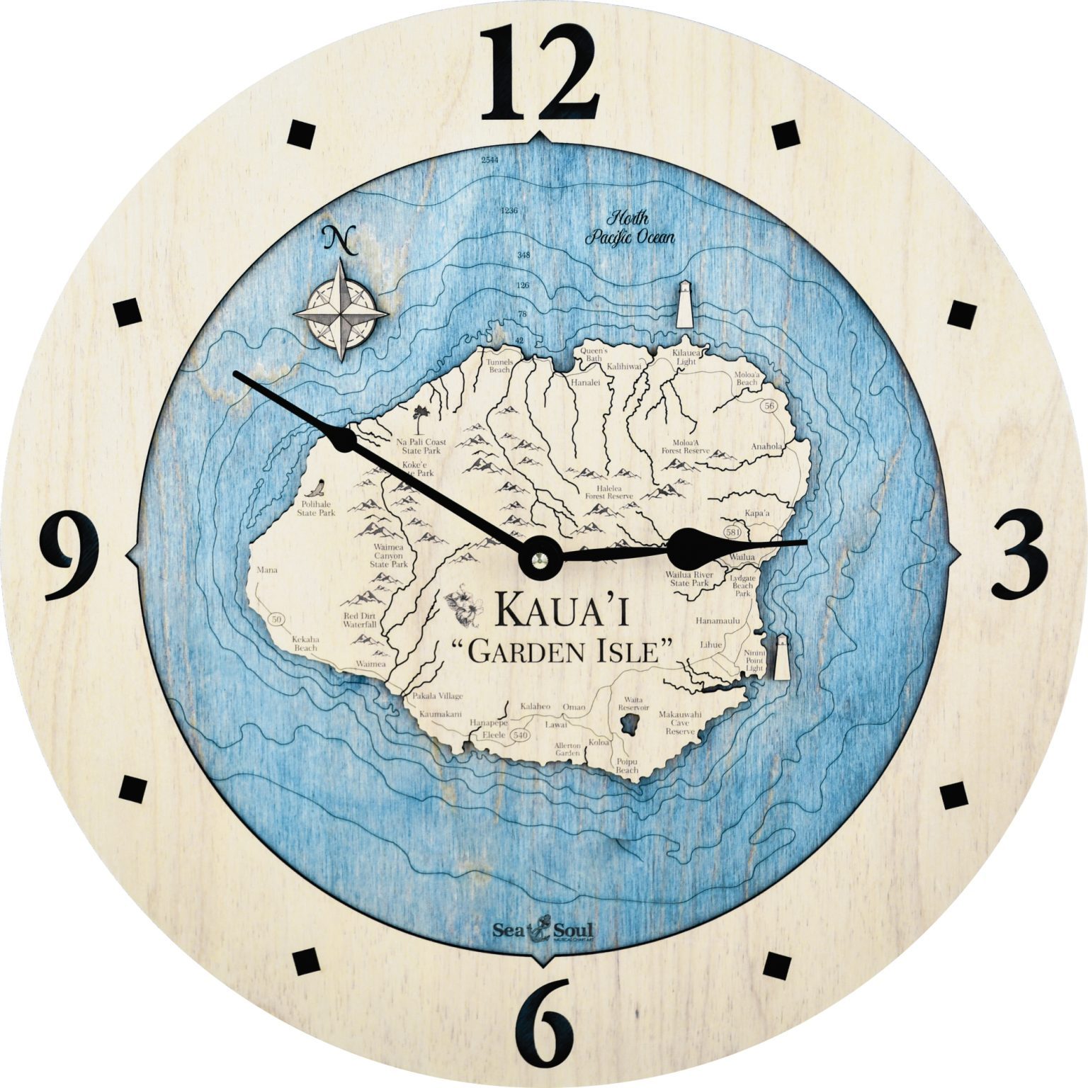 16" Hawaiian Islands Nautical Map Clock - Sea and Soul Charts