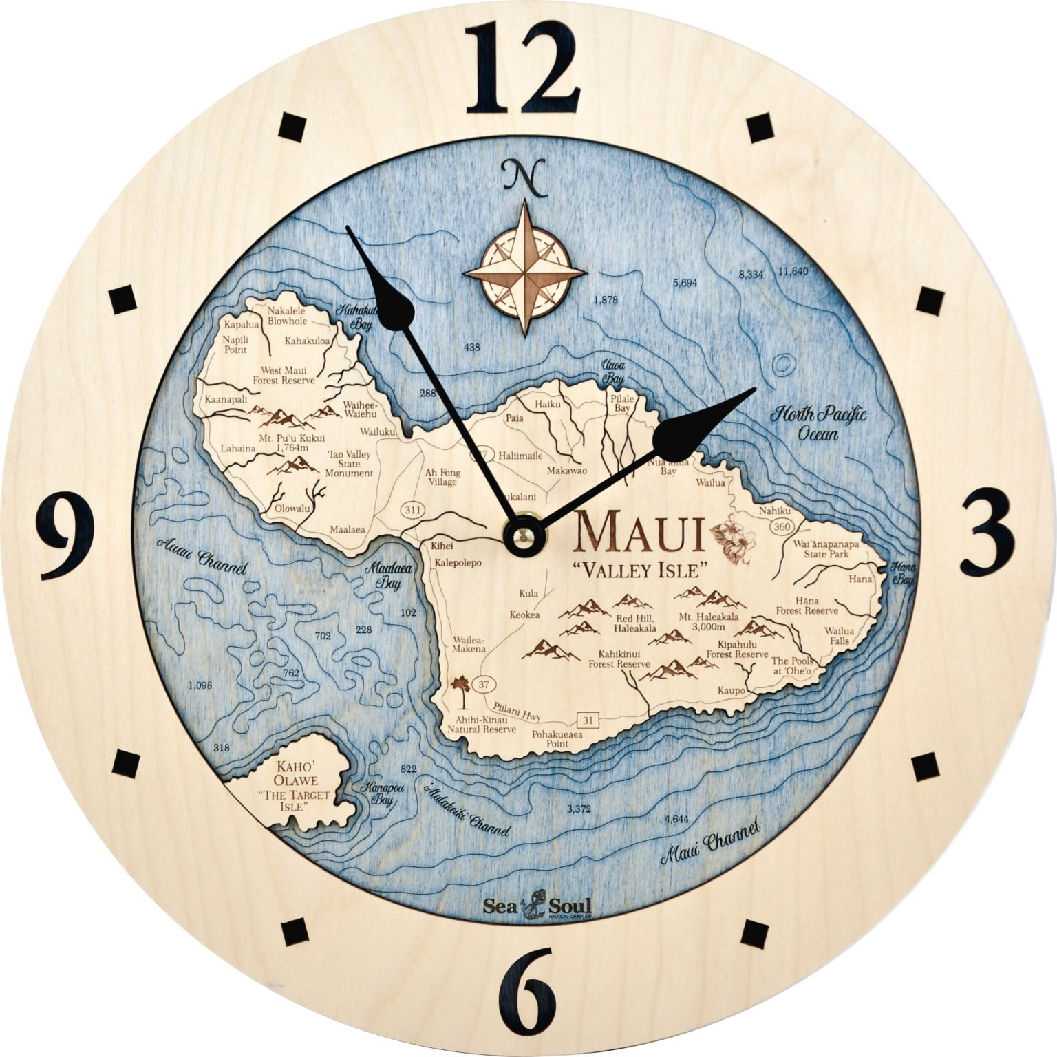 12" Hawaiian Islands Nautical Map Clock - Sea and Soul Charts